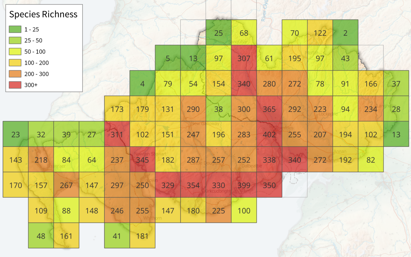 Macro-moth species richness map - South West Scotland Environmental ...
