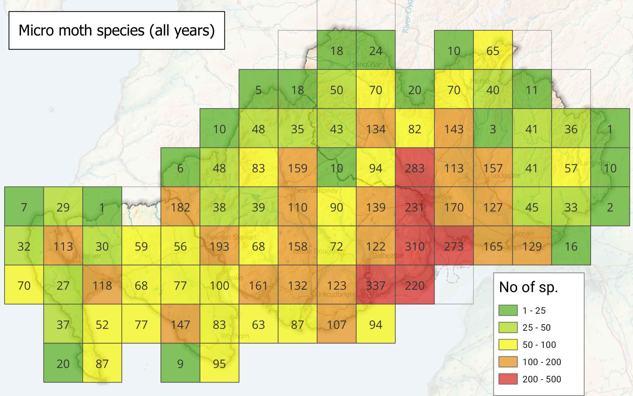 Micro-moth species richness map - South West Scotland Environmental ...